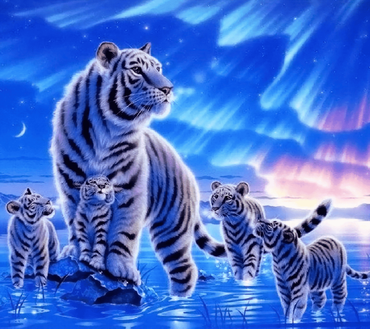 Aurora Winter Tiger Family Diamond Painting Kit (Full Drill)