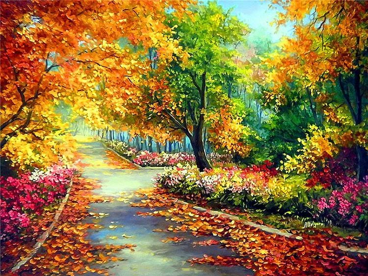 Leafy Autumn Street - Full Canvas Nature DIY 5D Diamond Painting Kit