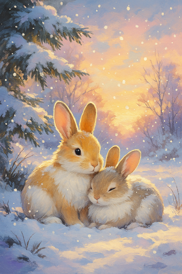 Sleepy Snow Bunnies - Full Canvas Nature DIY 5D Diamond Painting Kit